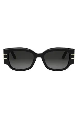 Dior Signature S13i 52mm Rectangular Sunglasses - Shiny Black / Gradient Smoke