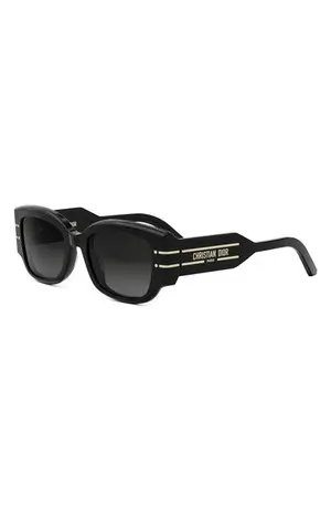 Dior Signature S13i 52mm Rectangular Sunglasses - Shiny Black / Gradient Smoke