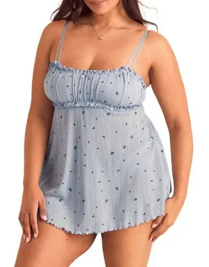 ADORE ME Ophylia Babydoll & Hipster Set - Floral Blue