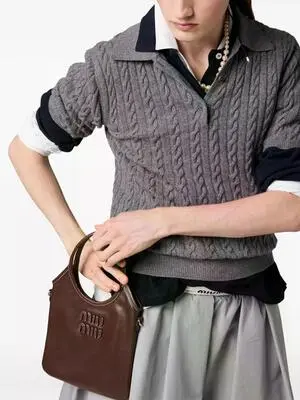 Miu Miu Logo Detail Top Handle Tote Bag - Brown