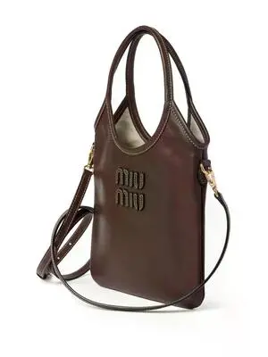 Miu Miu Logo Detail Top Handle Tote Bag - Brown