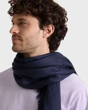 Vilebrequin Wool And Silk Scarf Turtle Monogram Scarves Sublime - Blue
