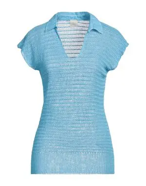 120% Lino Knitted Linen Top - Blue