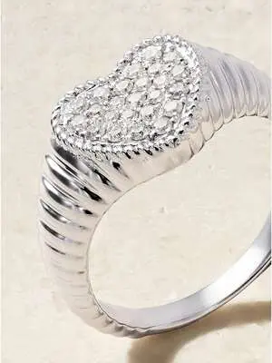 Yvonne Léon 9-karat White Gold Diamond Heart Signet Ring - Silver