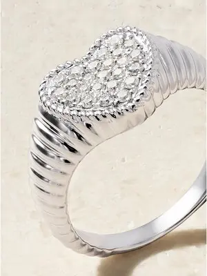 Yvonne Léon 9-karat White Gold Diamond Heart Signet Ring - Silver