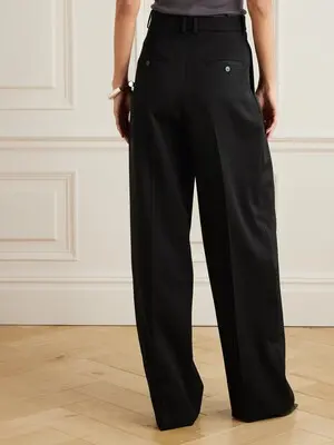Saint Laurent Pleated Wool Wide-leg Trousers - Black