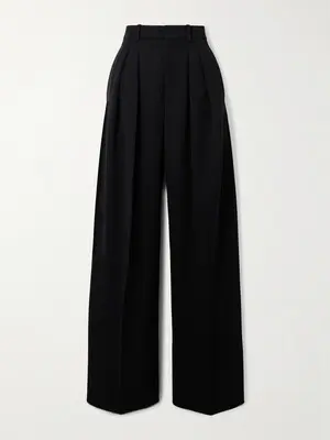 Saint Laurent Pleated Wool Wide-leg Trousers - Black