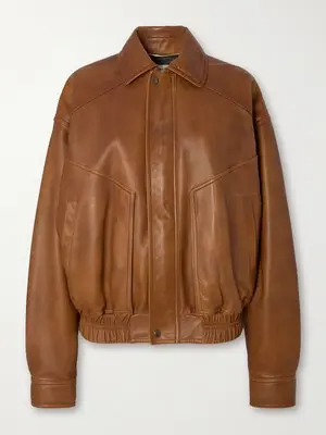 Saint Laurent Leather Aviator Jacket - Brown