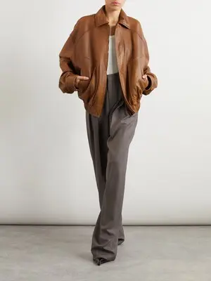 Saint Laurent Leather Aviator Jacket - Brown