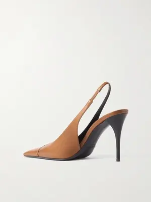 Saint Laurent Babylone Cutout Patent-leather Slingback Pumps - Brown