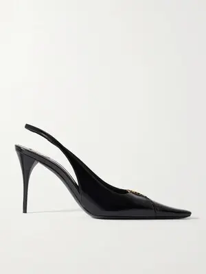 Saint Laurent Babylone Cutout Patent-leather Slingback Pumps - Black