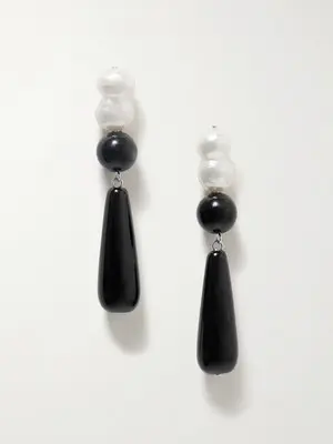 Completedworks Tarn Ii Recycled Silver, Onyx And Pearl Earrings - Black