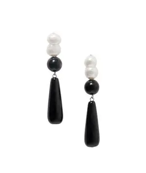 Completedworks Tarn Ii Recycled Silver, Onyx And Pearl Earrings - Black