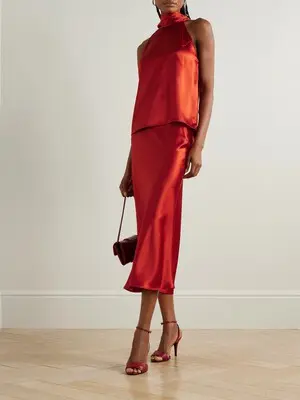 Galvan Valletta Draped Satin Midi Skirt - Red