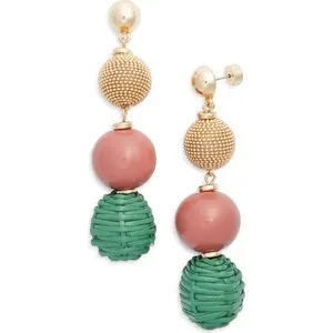Nordstrom Raffia & Wood Bead Drop Earrings Teal- Coral- Gold