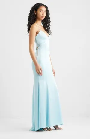Bp. Tie Back Satin Gown - Blue Aqua