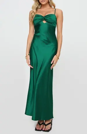 Princess Polly Blackthorn Satin Maxi Dress - Green | Editorialist