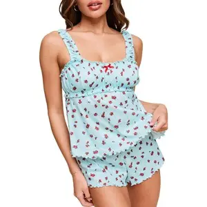 ADORE ME Leanore Tank & Shorts Pajama Set - Floral Blue