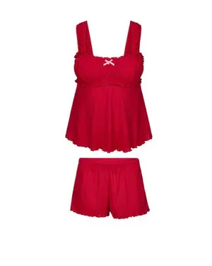ADORE ME Leanore Tank & Shorts Pajama Set - Open Red