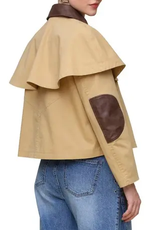 Avec Les Filles Crop Cape Trench Jacket - Khaki