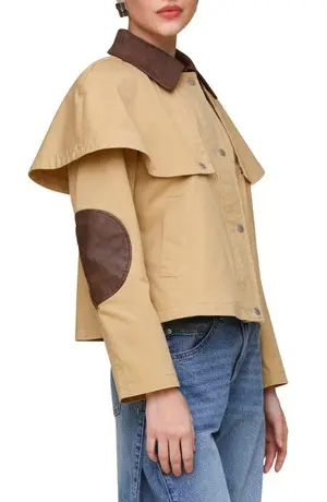 Avec Les Filles Crop Cape Trench Jacket - Khaki