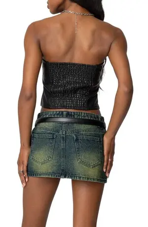 EDIKTED Myleigh Faux Leather Strapless Crop Top
