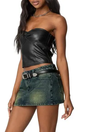 EDIKTED Myleigh Faux Leather Strapless Crop Top