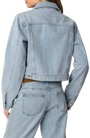 EDIKTED Barb Denim Crop Trucker Jacket - Light-blue