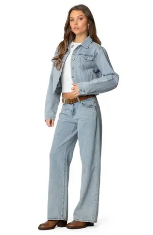 EDIKTED Barb Denim Crop Trucker Jacket - Light-blue