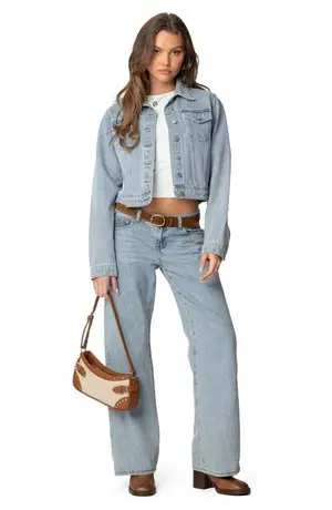 EDIKTED Barb Denim Crop Trucker Jacket - Light-blue