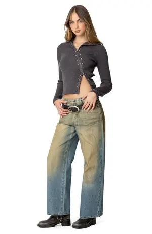 EDIKTED Rib Asymmetric Zip Cardigan