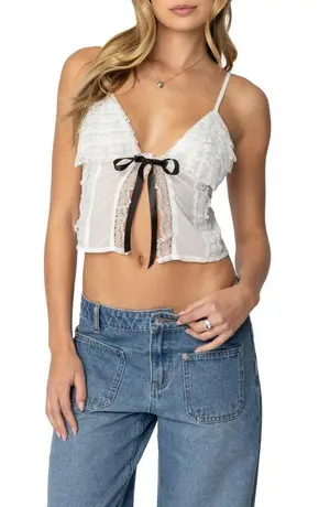 EDIKTED Ruffle Babydoll Crop Top