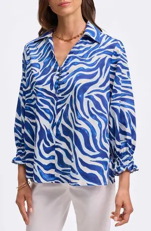 Foxcroft Alexis Print Cotton Popover Top