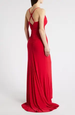 JUMP APPAREL Cowl Neck Ruched Back Gown
