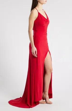 JUMP APPAREL Cowl Neck Ruched Back Gown
