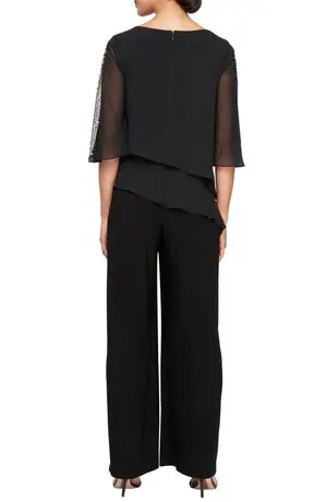 SL FASHIONS Tiered Capelet Jumpsuit