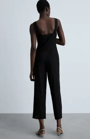 Mango Straight Leg Linen Blend Jumpsuit