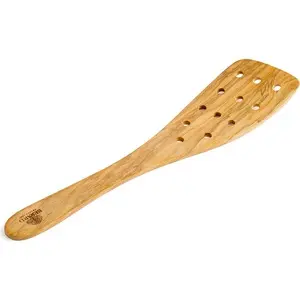 BERARD Handcrafted Olive Wood 12 Inch Curved Slotted Spatula - Brown
