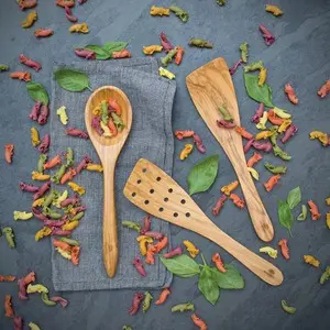 BERARD Handcrafted Olive Wood 12 Inch Curved Slotted Spatula