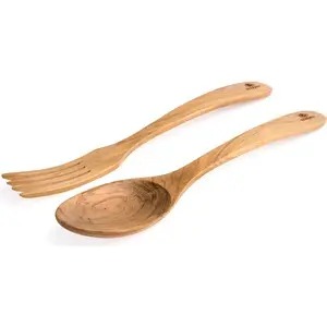 BERARD Handcrafted Olive Wood 2 Piece Salad Serving Set - Brown
