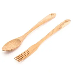 BERARD Handcrafted Olive Wood 2 Piece Salad Serving Set - Brown