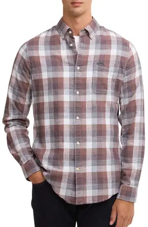 Barbour Hillroad Tailored Fit Buffalo Check Slub Cotton Button-down Shirt - Peppercorn