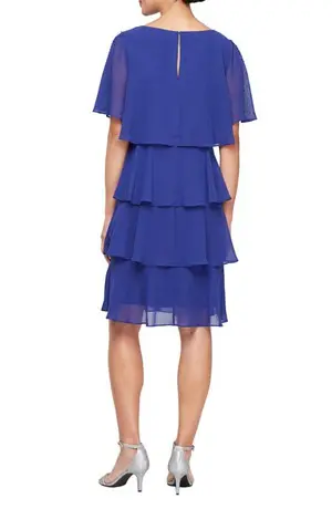 SL FASHIONS Beaded Tiered Chiffon Dress - Iris