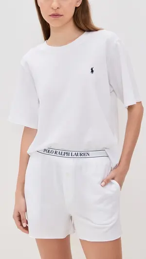 Polo Ralph Lauren French Terry Short Sleeve Pajamas Set - White