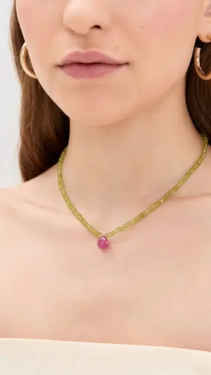 Jia Jia 14k Peridot And Ruby Teardrop Necklace
