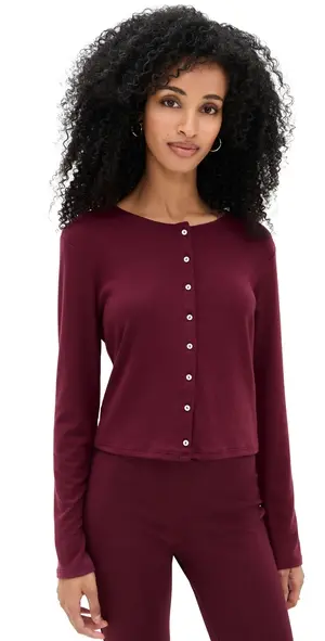 LE BOP Eloise Cropped Cardigan - Burgundy