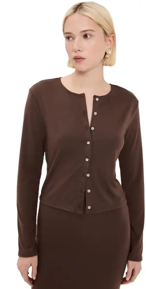 LE BOP Eloise Cropped Cardigan - Chocolate