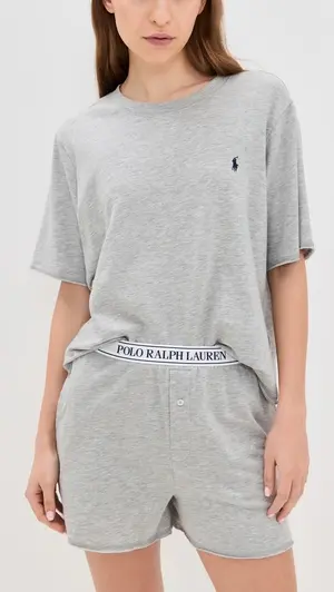 Polo Ralph Lauren French Terry Short Sleeve Pajama Set - Heather Grey