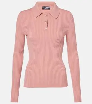Dolce & Gabbana Ribbed-knit Wool-blend Polo Sweater - Pink