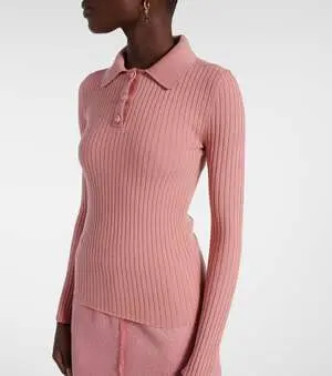 Dolce & Gabbana Ribbed-knit Wool-blend Polo Sweater - Pink